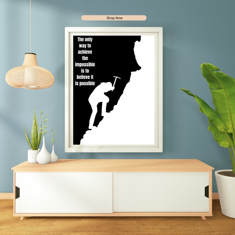 Minimalist Motivational Digital Poster Climbing Mountain Graphic ...