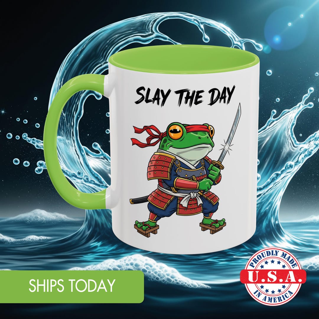 Samurai Frog Mug - Slay the Day | Cute Coffee Cup for Kids & Adults ...