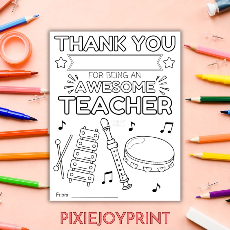 Music Teacher Thank You Printable Coloring Page for Teacher ...