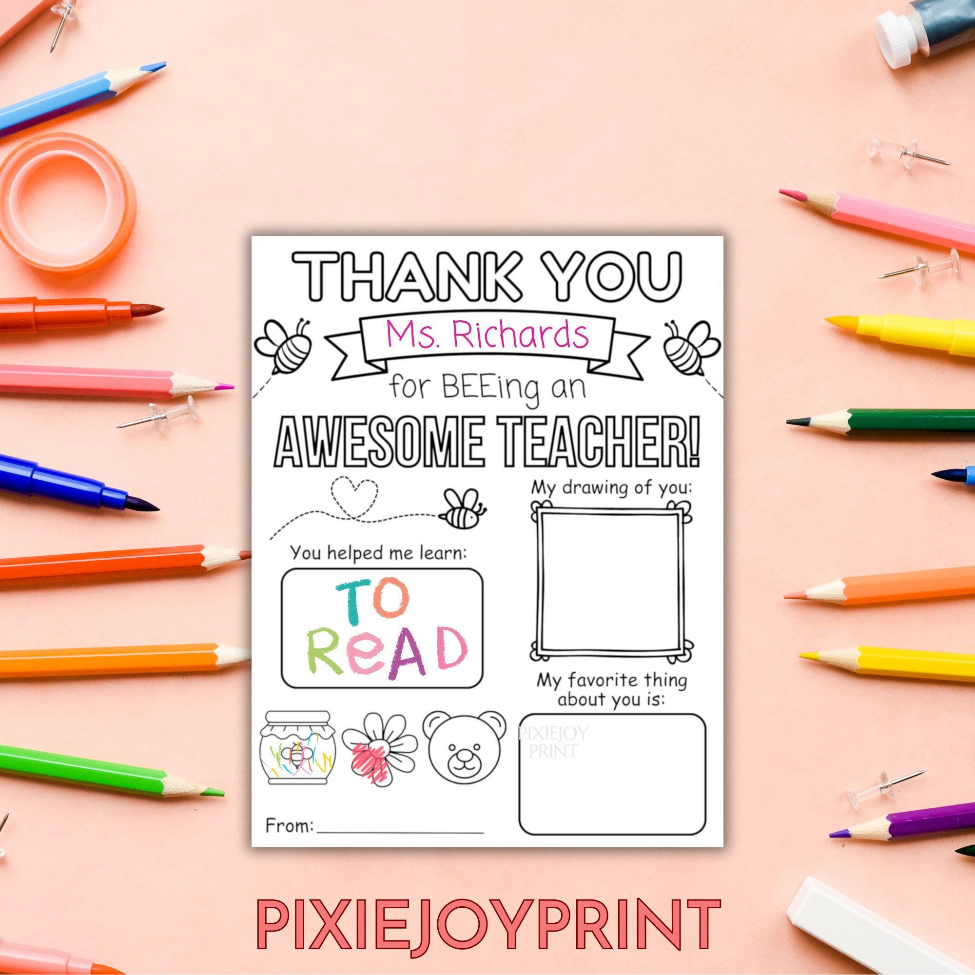 Teacher Thank You Printable Coloring Page for Teacher Appreciation Week ...
