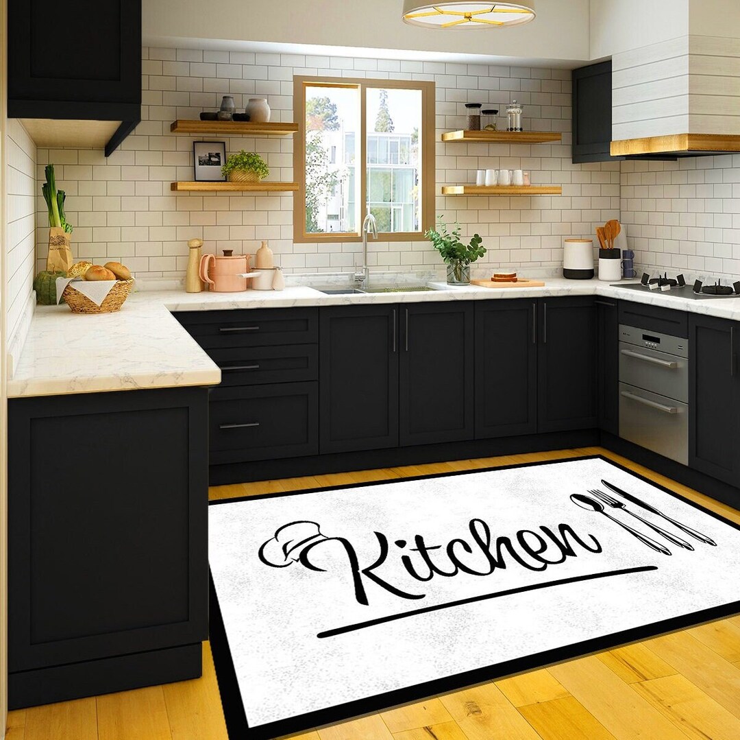 Gray Kitchen Rug, Machine Washable Kitchen Rug, Kitchen Written Kitchen ...