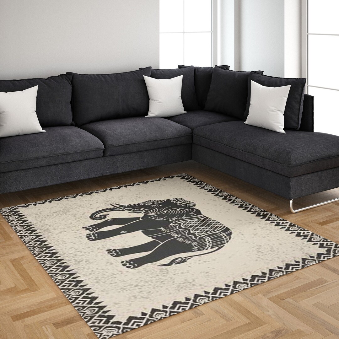 Black Elephant Rug, Elephant Area Rug, Beige Elephant Livingroom Carpet ...