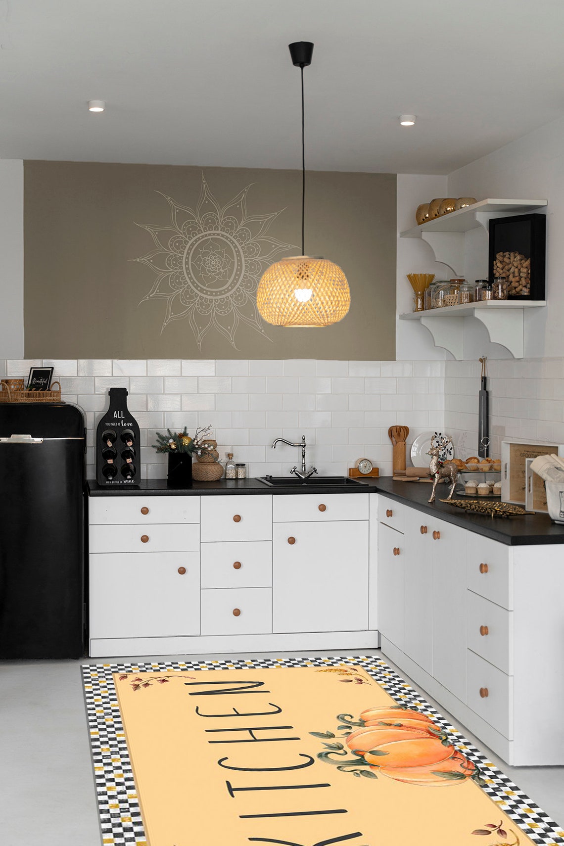 Pumpkin Design Kitchen Rug, Machine Washable Kitchen Rug, Gift for New ...