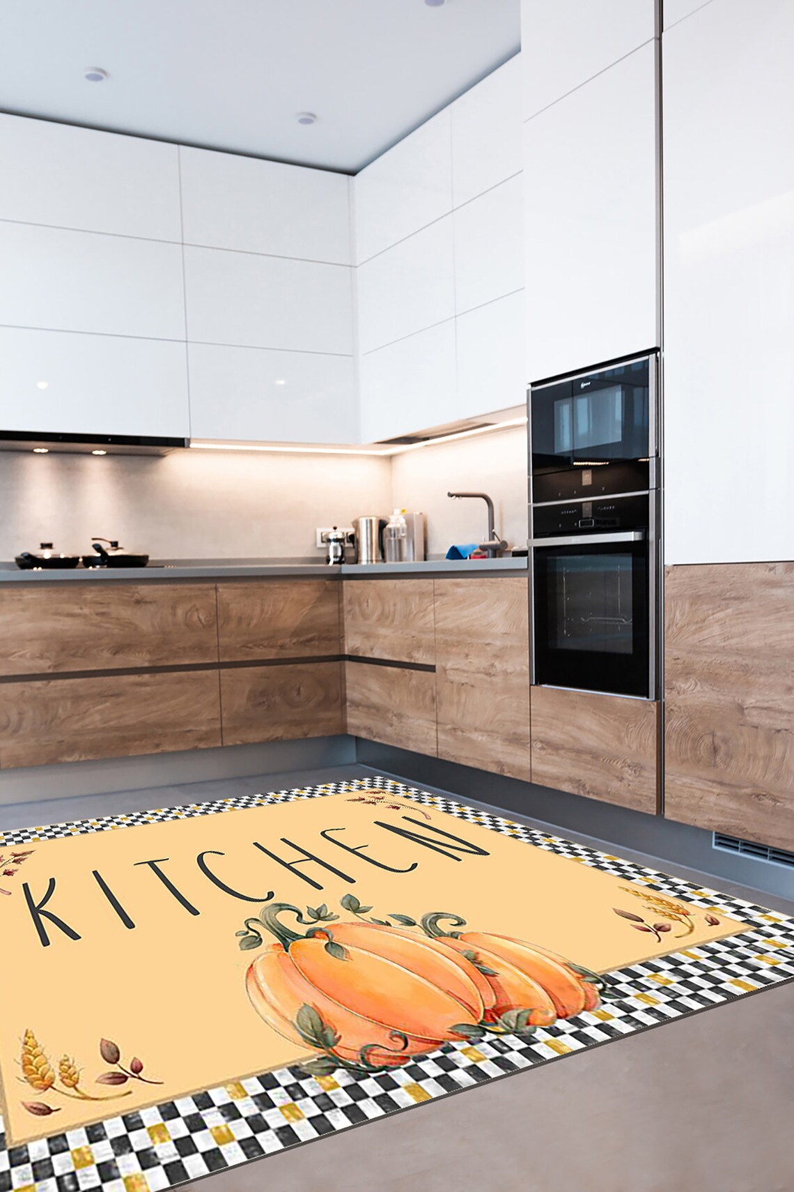 Pumpkin Design Kitchen Rug, Machine Washable Kitchen Rug, Gift for New ...