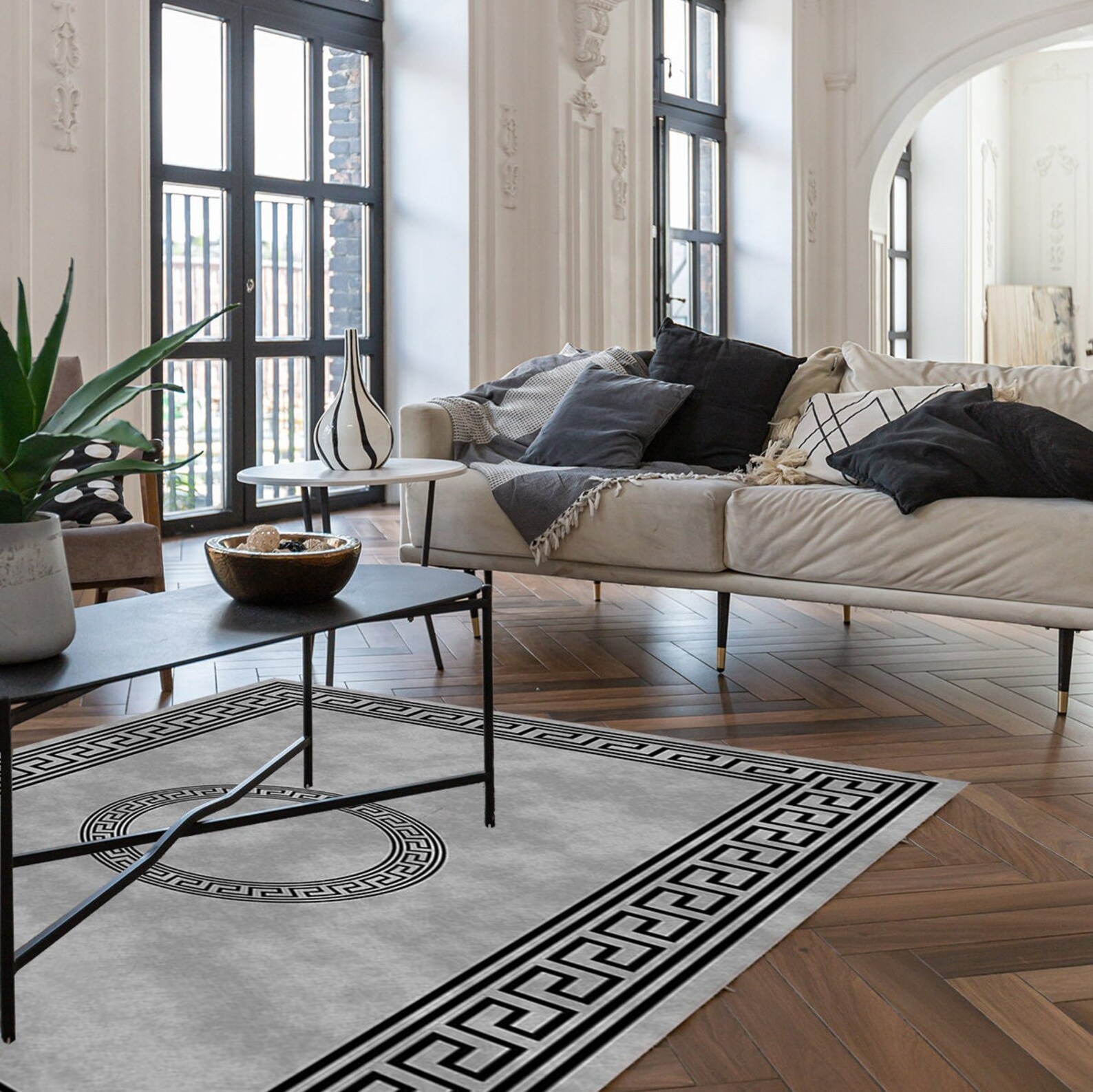 Hellenic Key Area Rug Meander Runner Greek Non Slip Carpet Fret Ancient Floor Art Machine ...