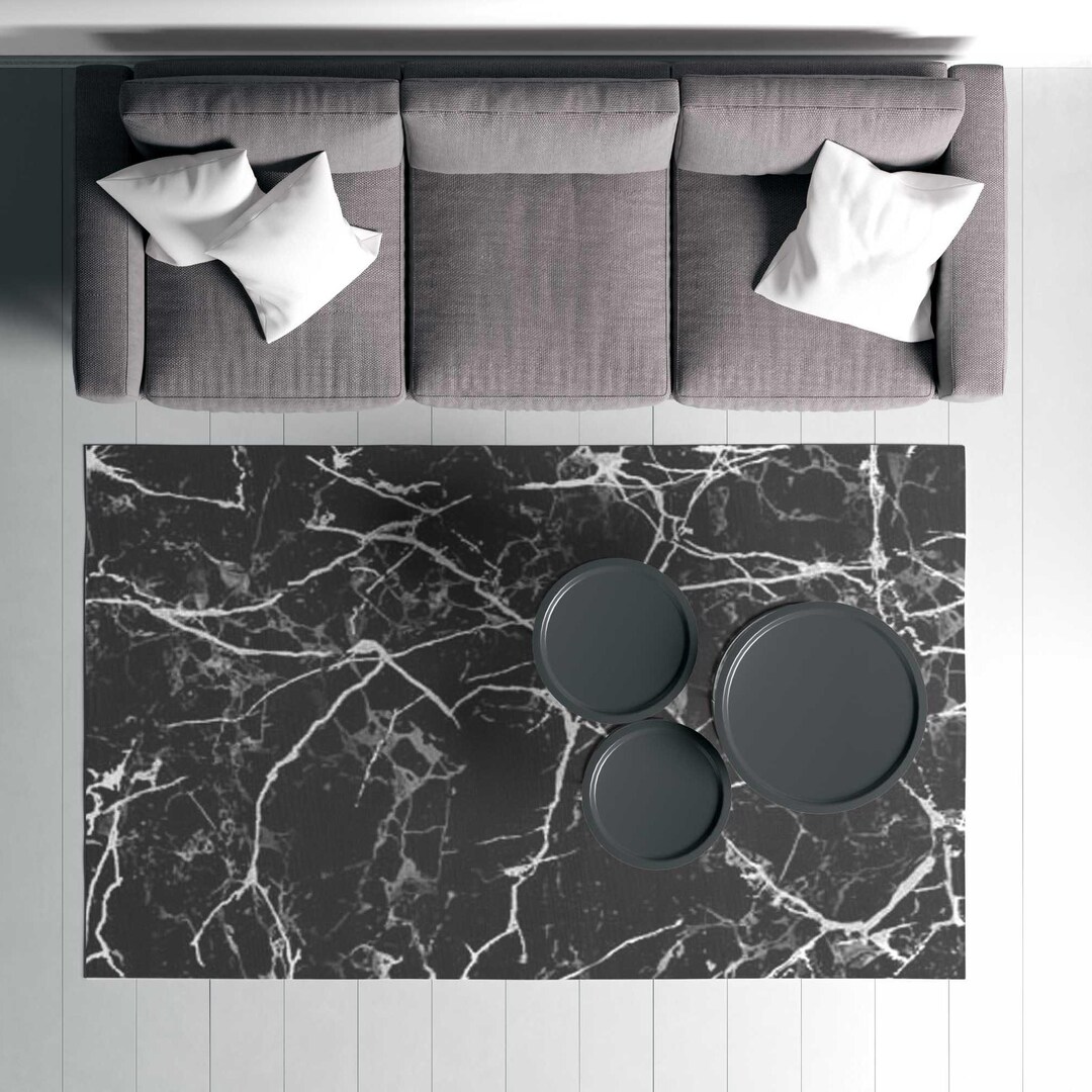 Black Marble Area Rug Authentic Non Slip Carpet Black Rug for Living ...
