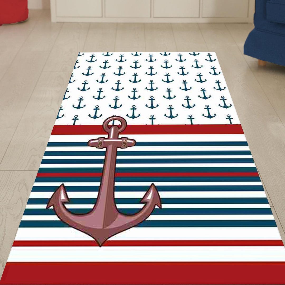 Anchor Activity Rug, Sea Rectangular Toddler Carpet, Captain Nursery ...