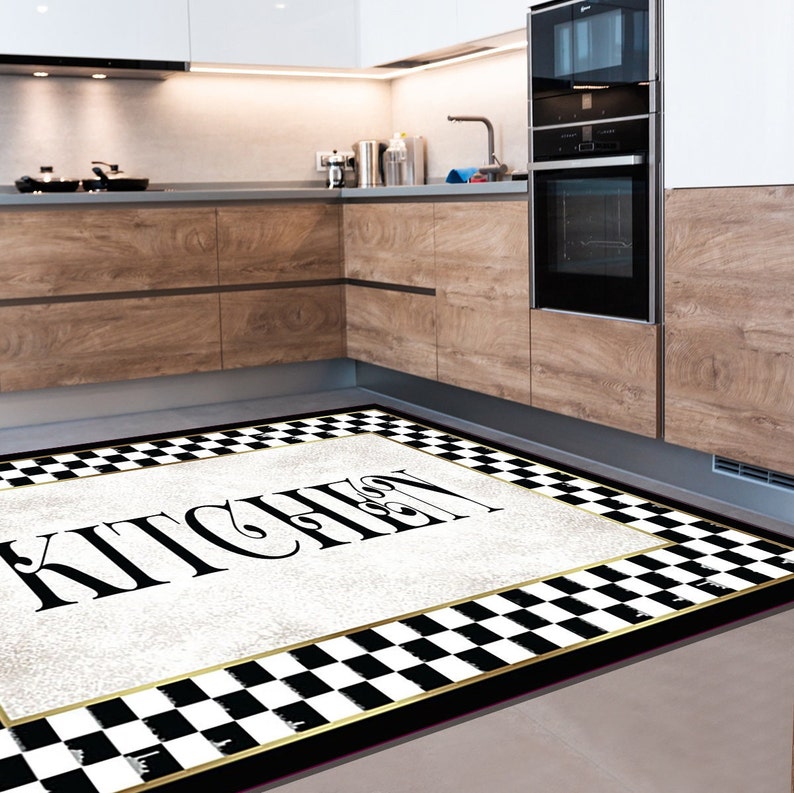 Black Checkers Kitchen Runner Rug: Non-slip, Machine Washable - Etsy