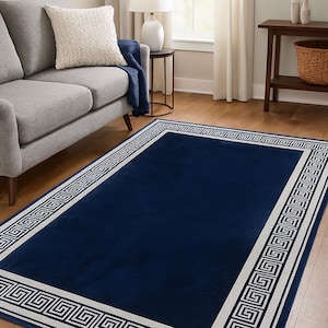 Navy Blue Greek Key Area Rug: Non-slip Washable Meander Border - Etsy