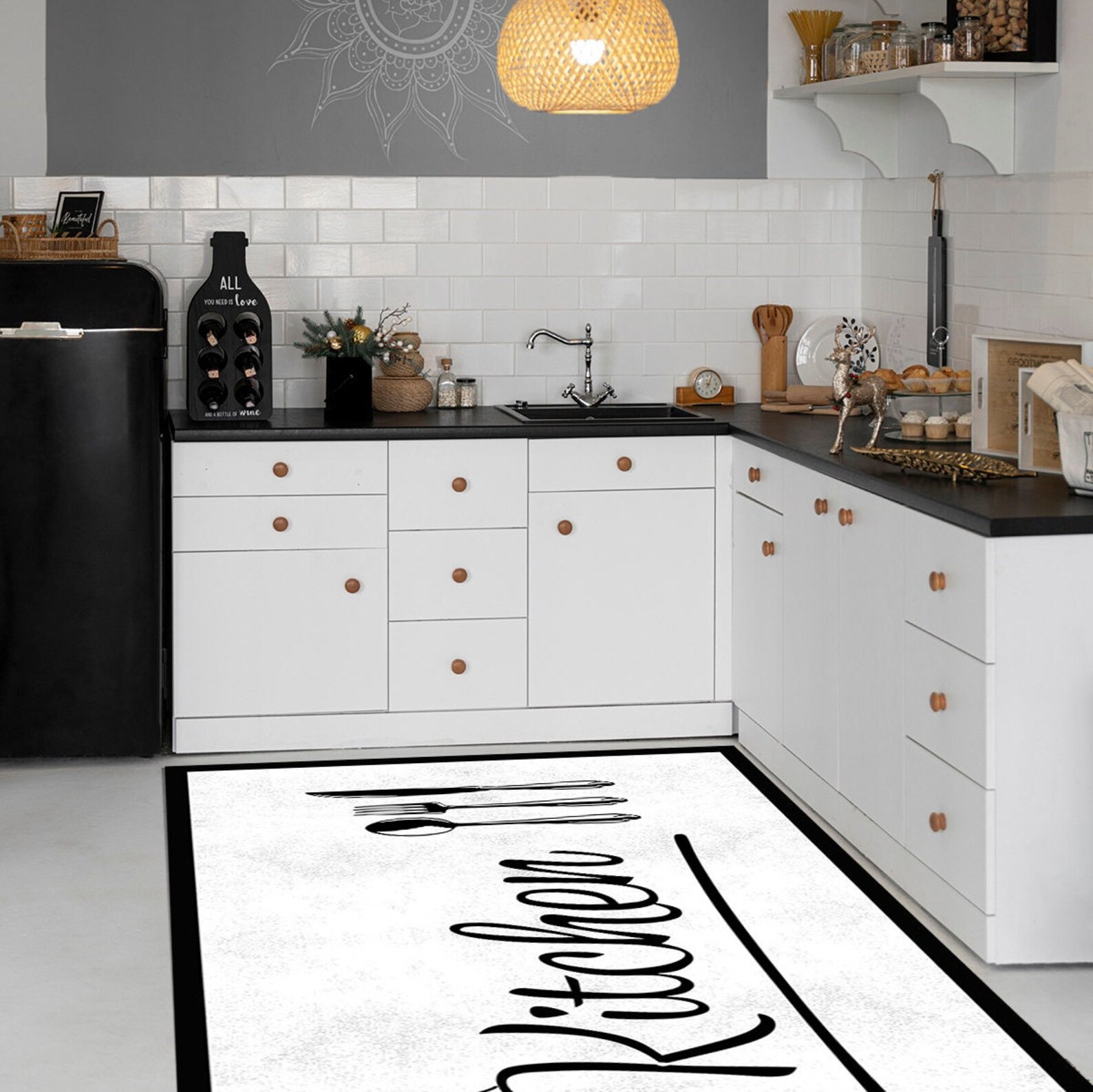 Gray Kitchen Rug, Machine Washable Kitchen Rug, Kitchen Written Kitchen ...