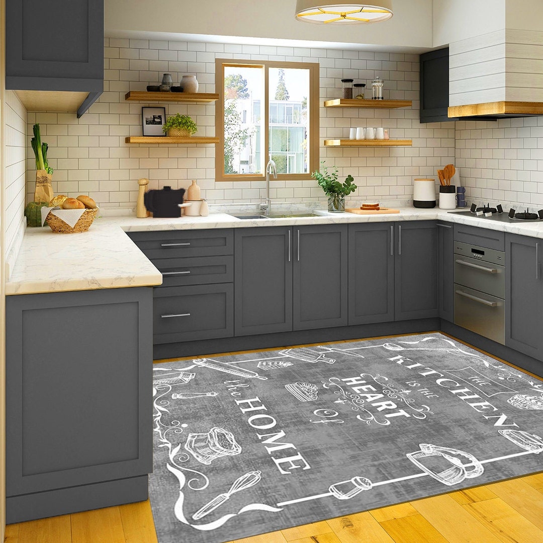 Gray Kitchen Rug: Machine Washable, Non-slip Polyester Runner - Etsy