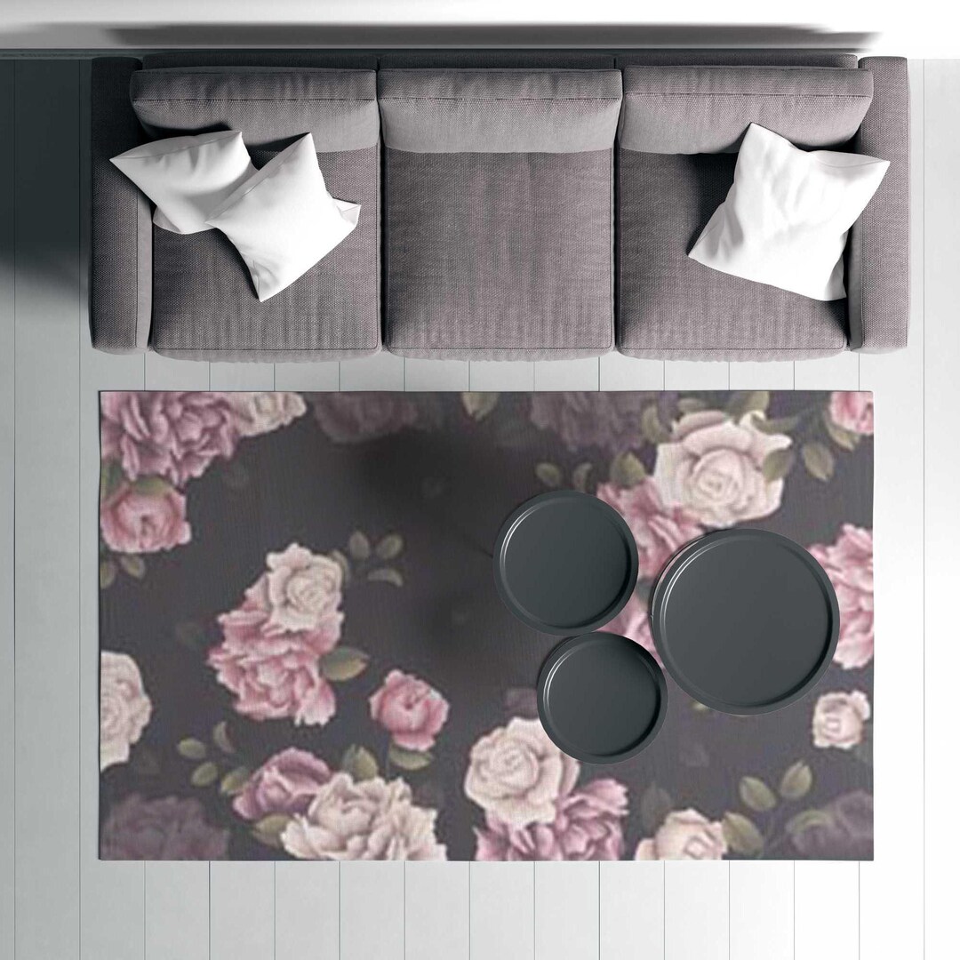 Black Rose Rug Black Rose Living Room Carpet Black Floral Area Rug ...