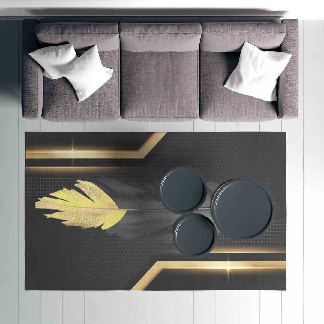 Black Gold Living Room Rug Gold Leaf Carpet Striped Gold Rug Black Gold ...