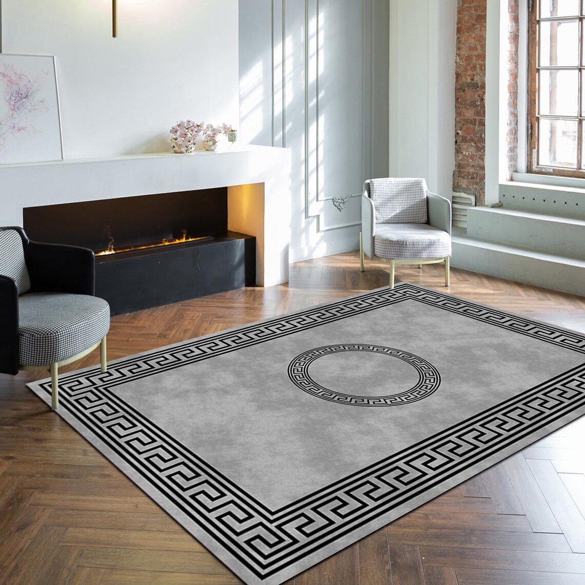 Hellenic Key Area Rug Meander Runner Greek Non Slip Carpet Fret Ancient Floor Art Machine ...