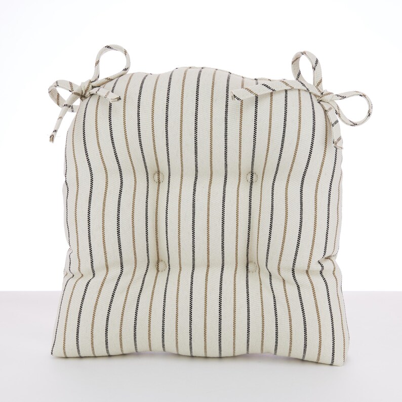 Herringbone Chair Cushion With Ties: Blue & Gold Stripes, Made in USA ...