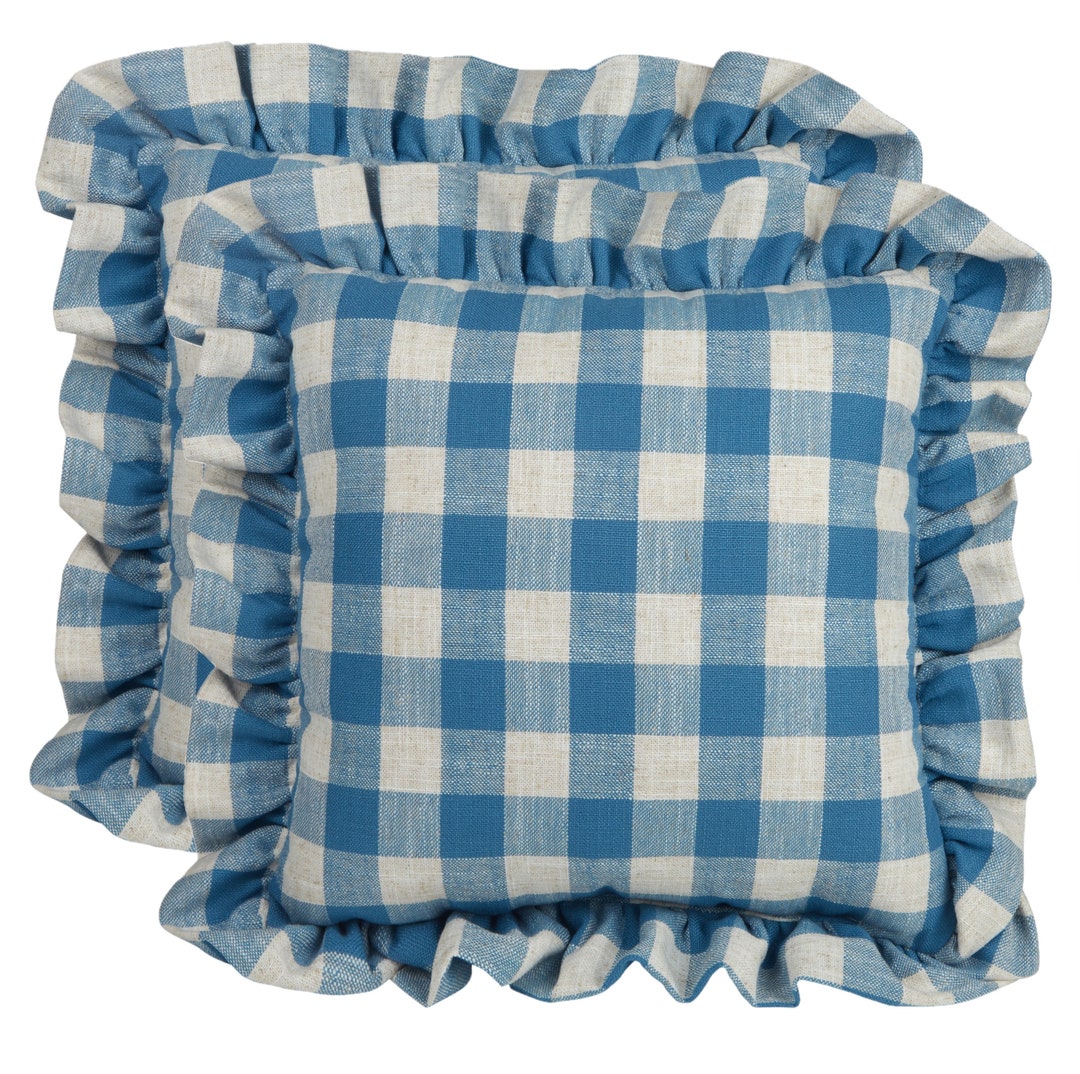 Cottagecore Blue Check Pillow With Ruffles 2 Pack - Etsy