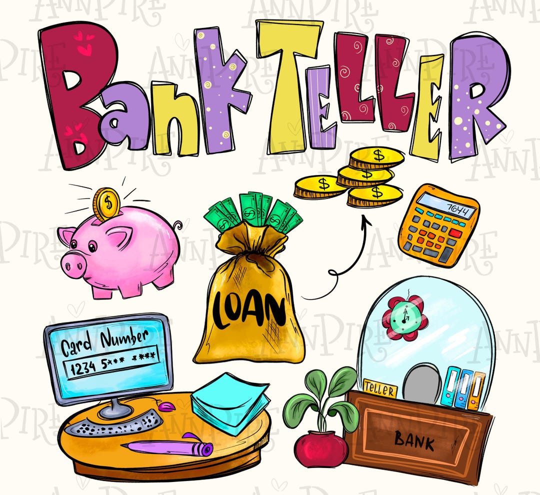 Bank Teller Doodles Sublimation Design, Banker Clip Art (digital ...