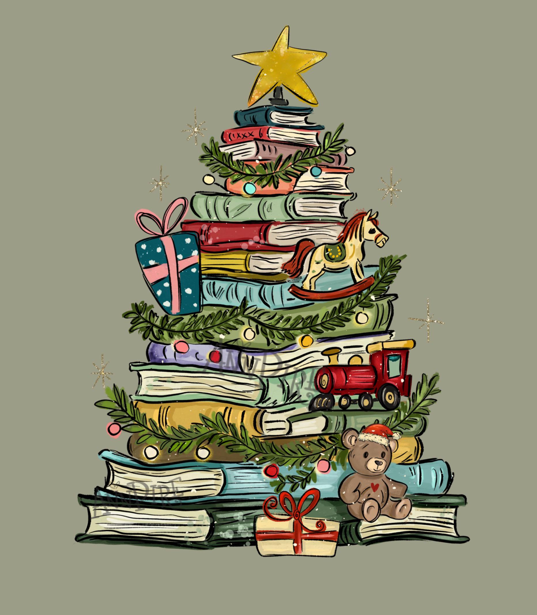 Christmas Book Tree PNG, Hand Drawn Sublimation Design (digital ...