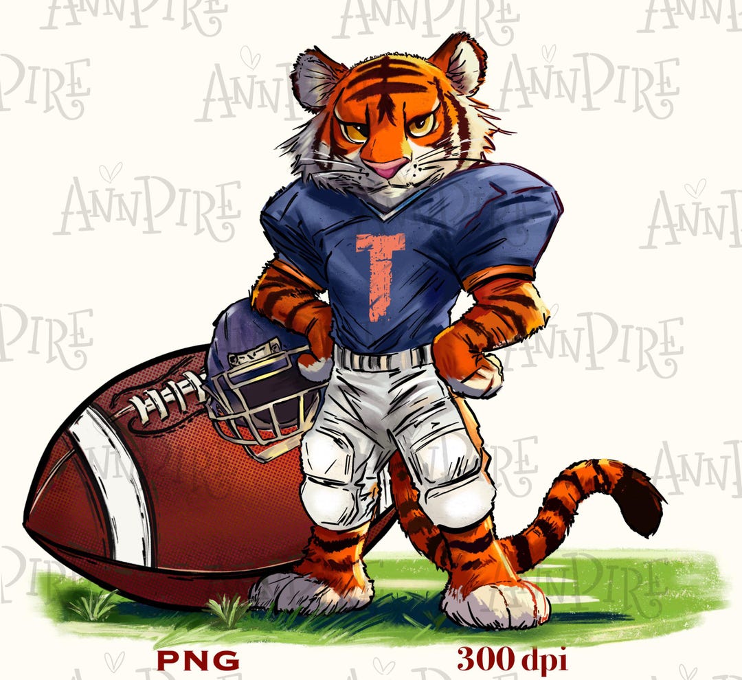 Tigers Football Sublimation Design PNG, Tiger Mascot, Orange and Blue ...