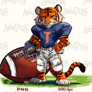 Tigers Football Sublimation Design PNG, Tiger Mascot, Orange and Blue ...