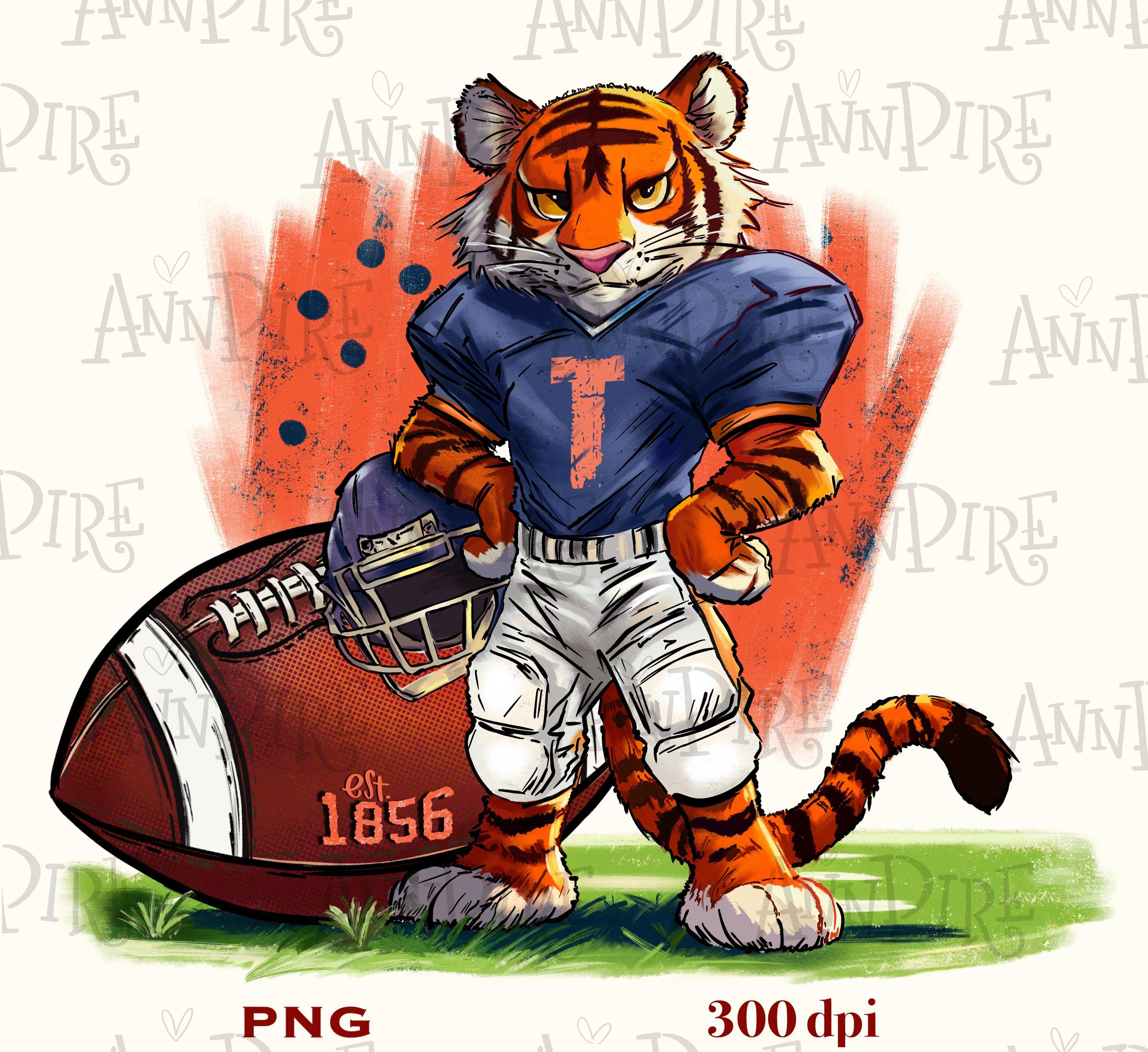 Tigers Football Sublimation Design PNG, Tiger Mascot, Orange and Blue ...