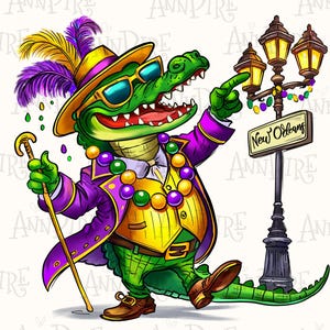 Mardi Gras Alligator PNG, Hand Drawn Design (digital Download) - Etsy