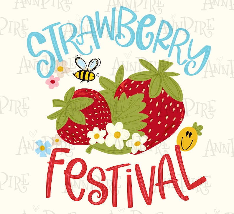 Strawberry Festival Sublimation Design, Hand Drawn PNG (digital ...