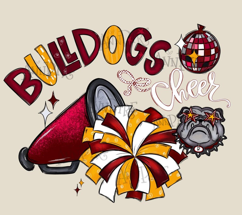 Bulldogs Cheer PNG, Mascot, Glitter Pom Pom, Hand Drawn (digital ...