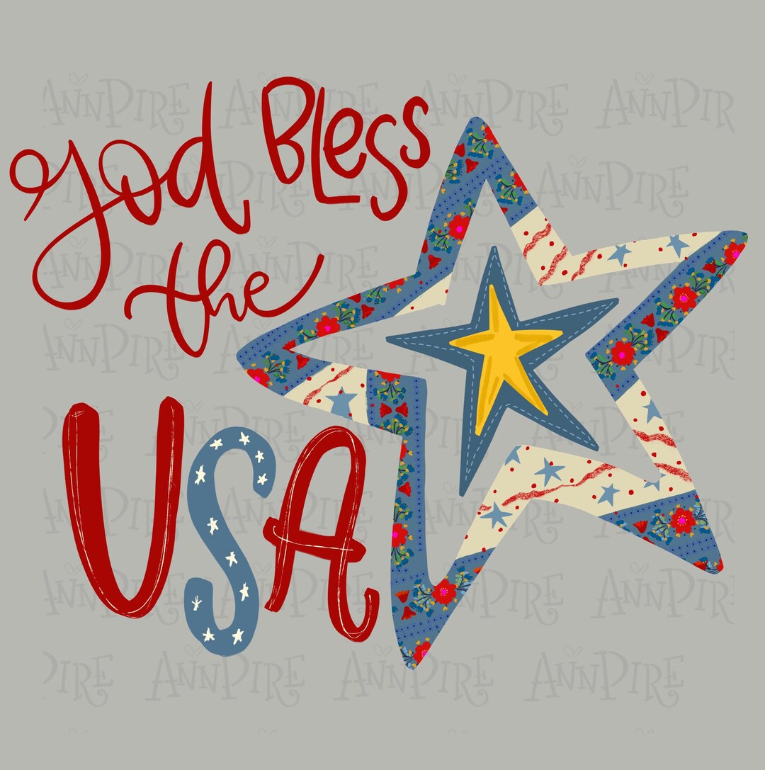 God Bless USA Patriotic Star PNG, 4th of July, Floral (digital Download ...