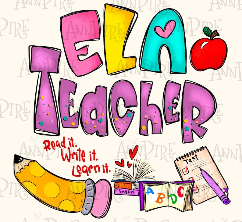 ELA Teacher Sublimation Design, Hand Drawn PNG (digital Download) - Etsy