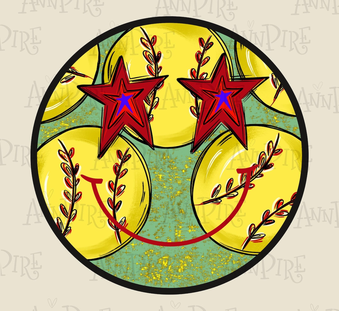 Baseball Smiley Face Design PNG, Star Eyes, Retro Baseball, Baseball ...