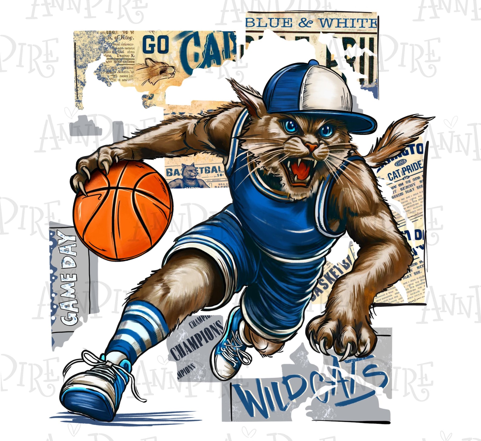 Wildcats Game Day Sublimation Design PNG, KУ, Basketball, Blue Grey ...