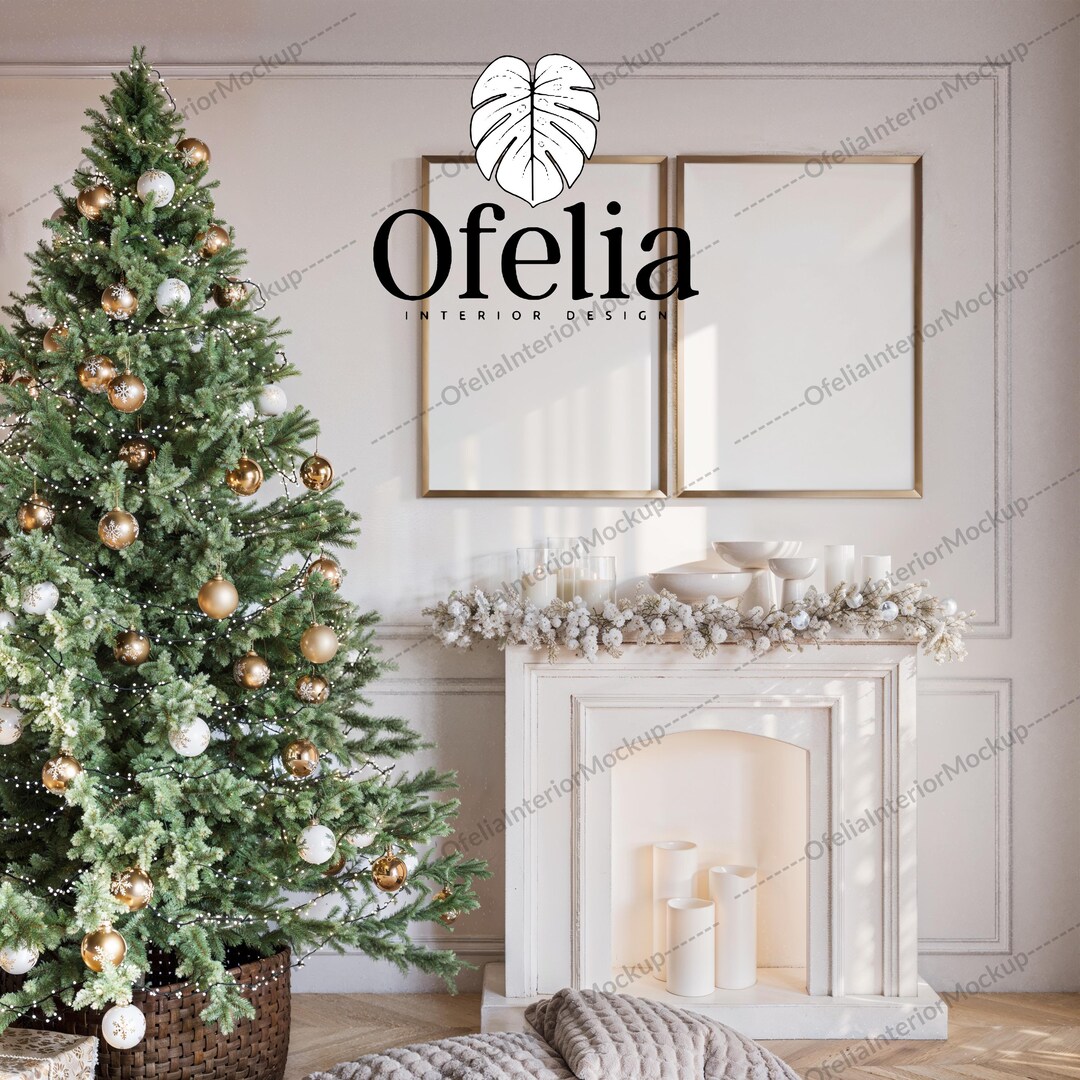 Vertical Christmas Frame PSD Mockup Festive Fireplace & Tree Print ...