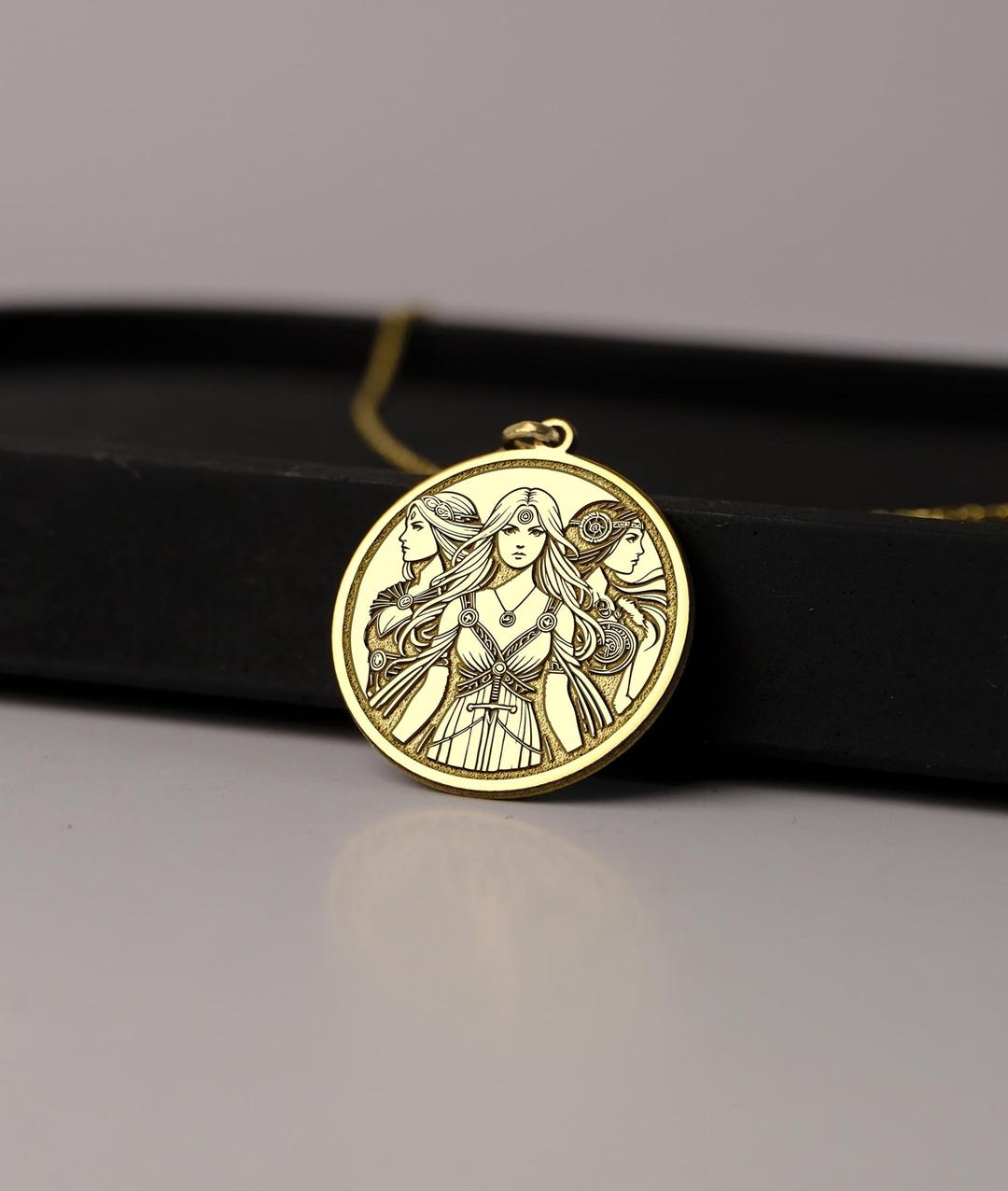14K Gold Freya Necklace, Norse Goddess Freyja Pendant in Triple Form ...