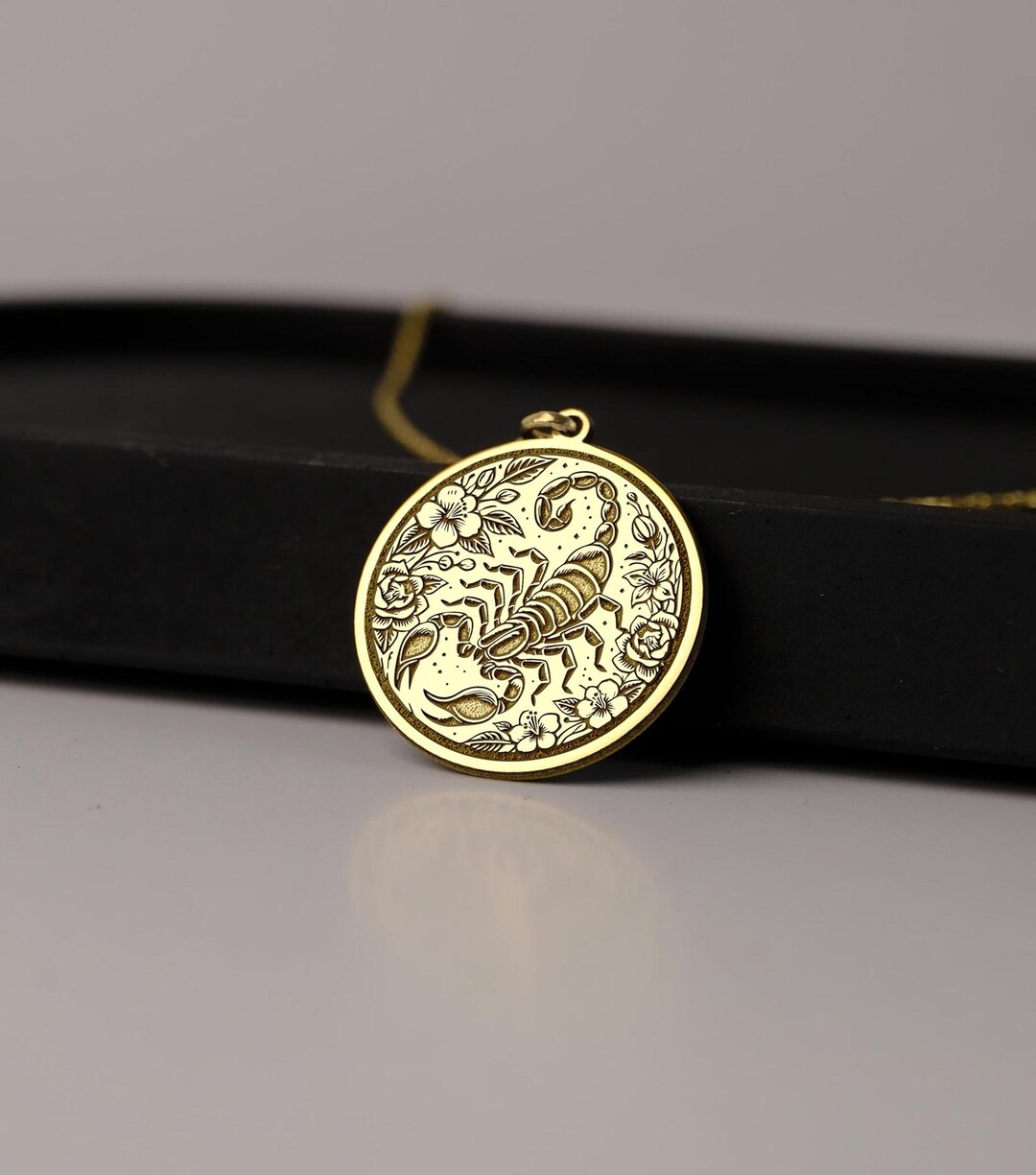 14K Gold Scorpion Pendant: Floral Zodiac Scorpio Necklace - Etsy