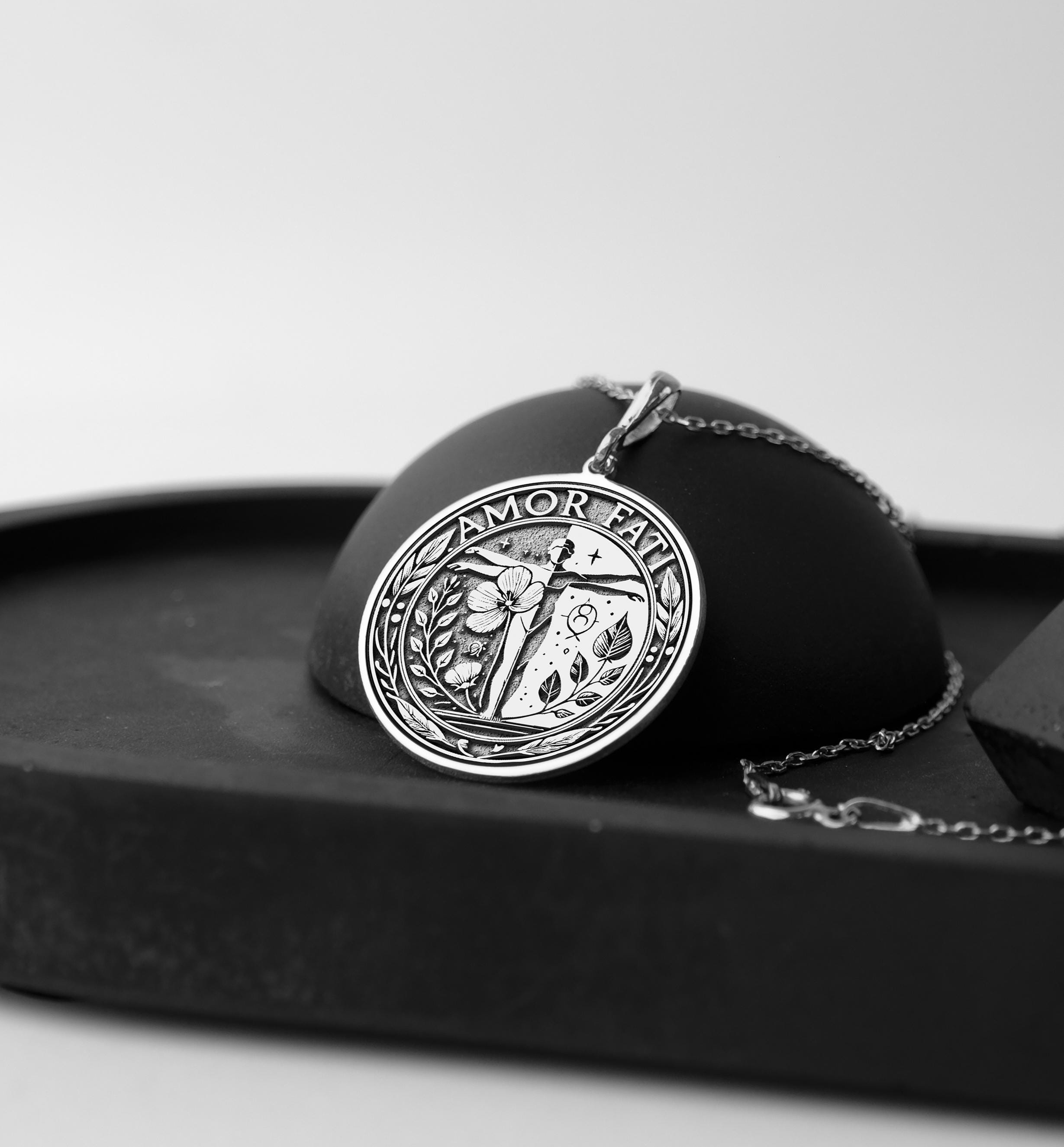 14K Gold Amor Fati Medallion Necklace: Stoic Philosophy Pendant - Etsy