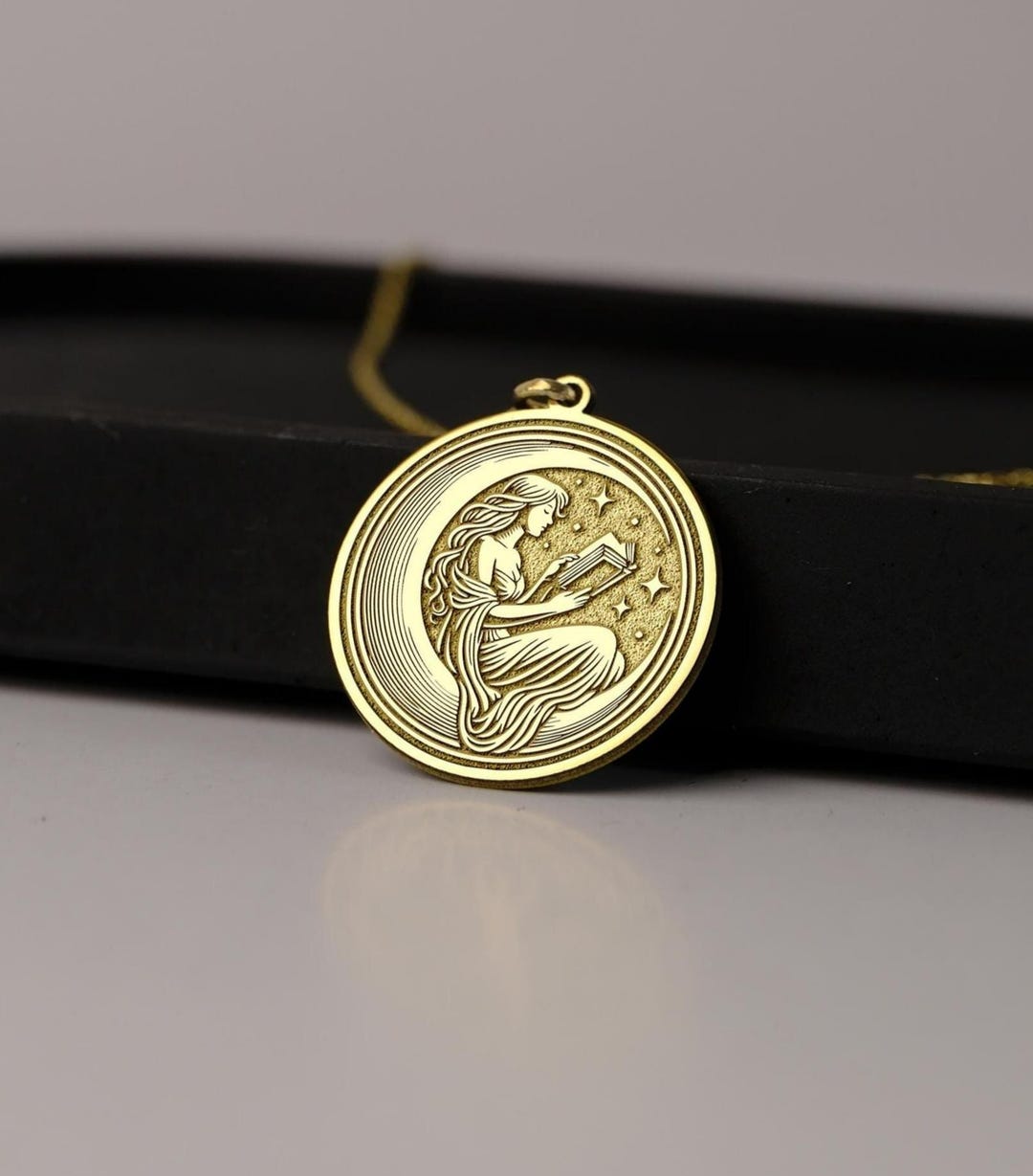 14K Gold Moon Lady Necklace: Sterling Silver Celestial Reader Pendant ...