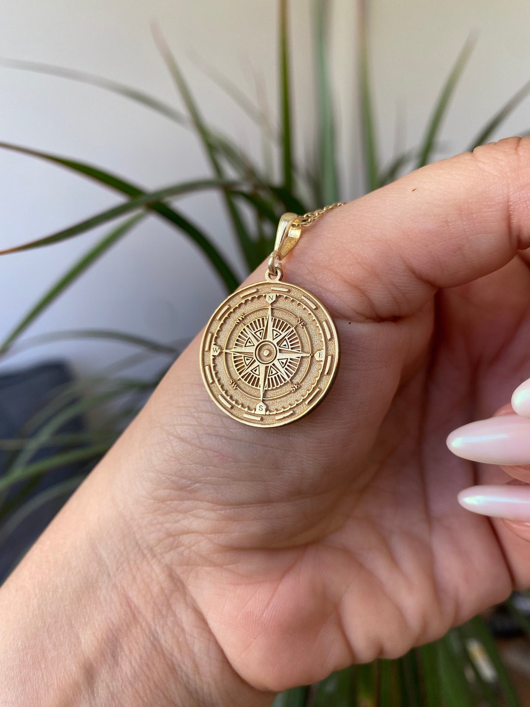 Compass Pendant Necklace - 925 Sterling Silver / 14K Solid Gold ...
