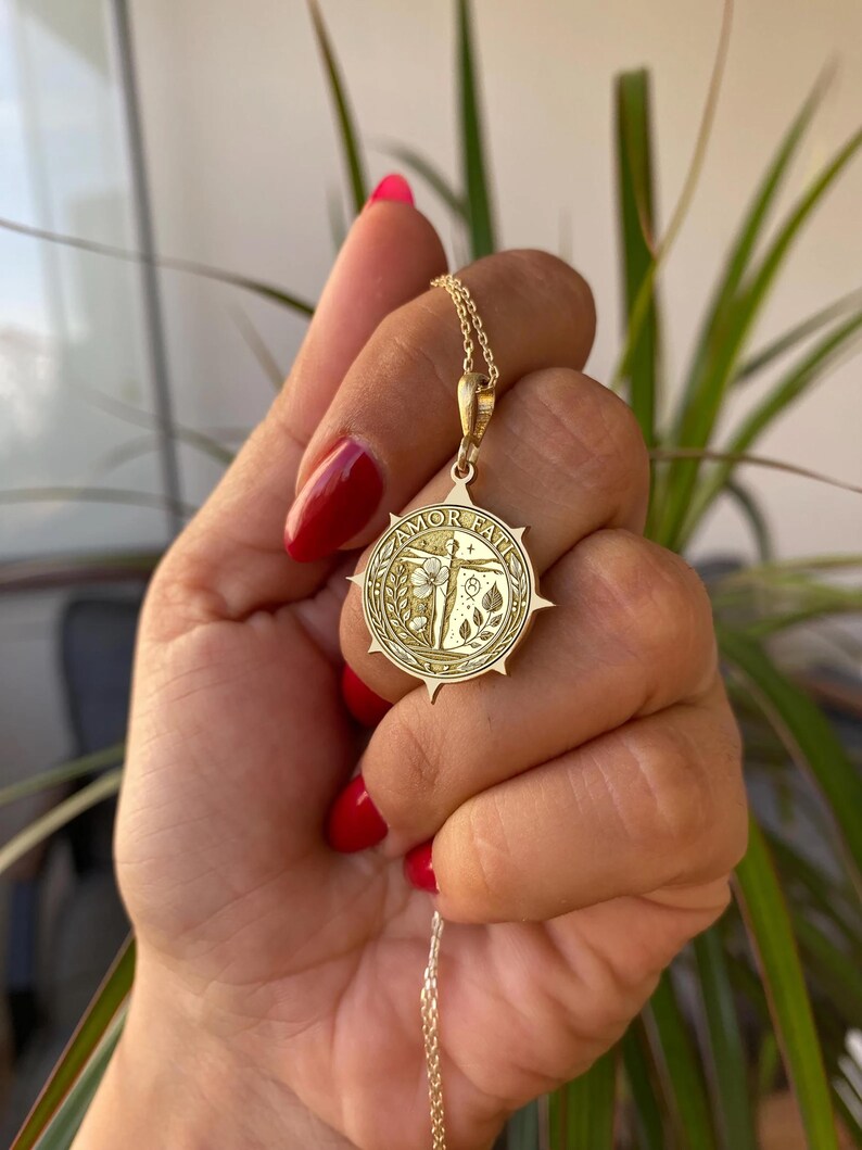 14K Gold Amor Fati Medallion Necklace: Stoic Philosophy Pendant - Etsy