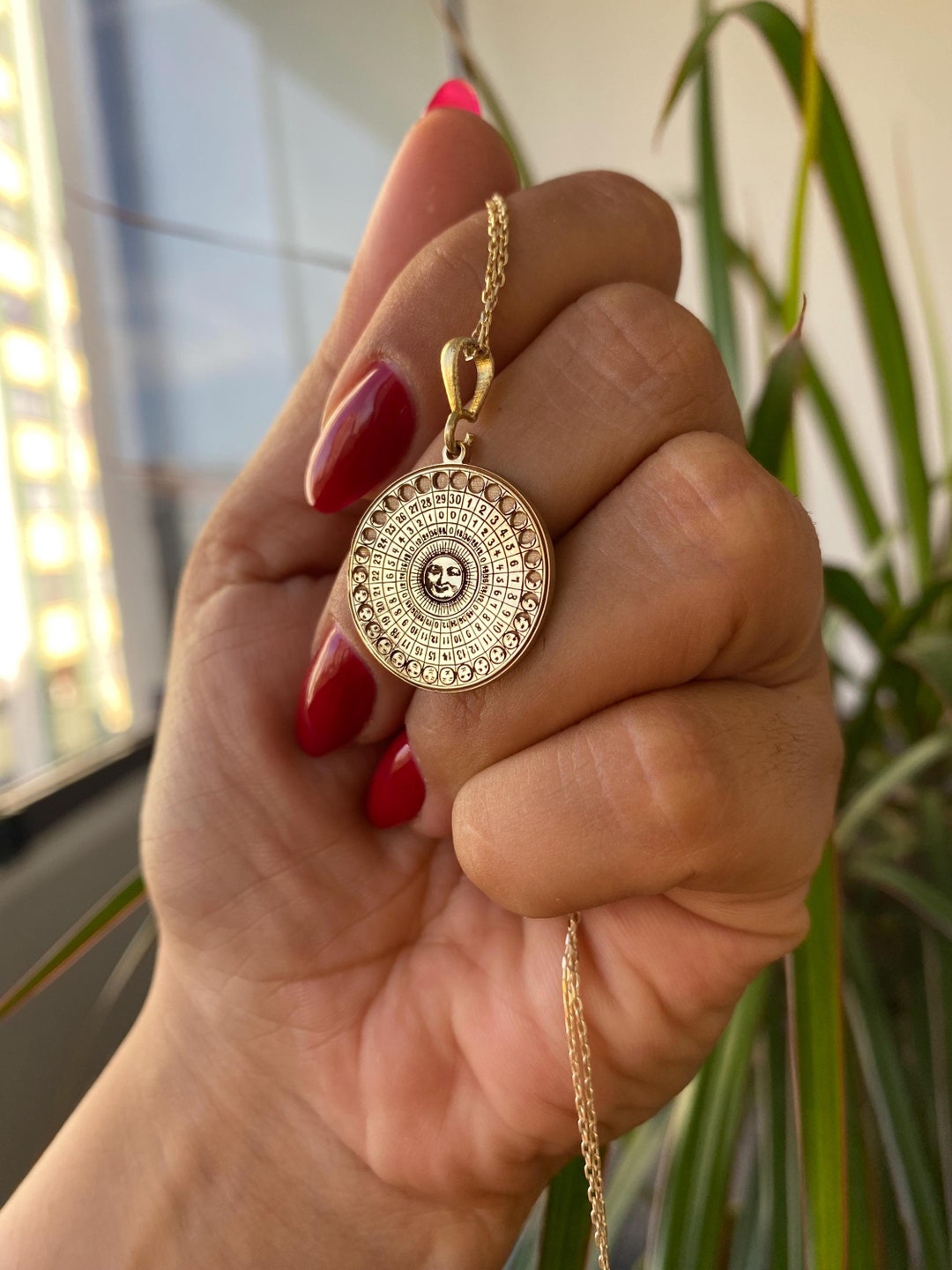 14K Gold Moon Phase Necklace - Lunar Cycle Amulet - Moon Phases, 925K ...