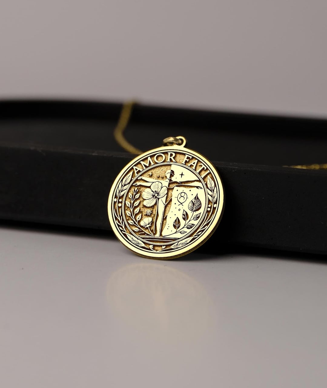 14K Gold Amor Fati Medallion Necklace: Stoic Philosophy Pendant - Etsy