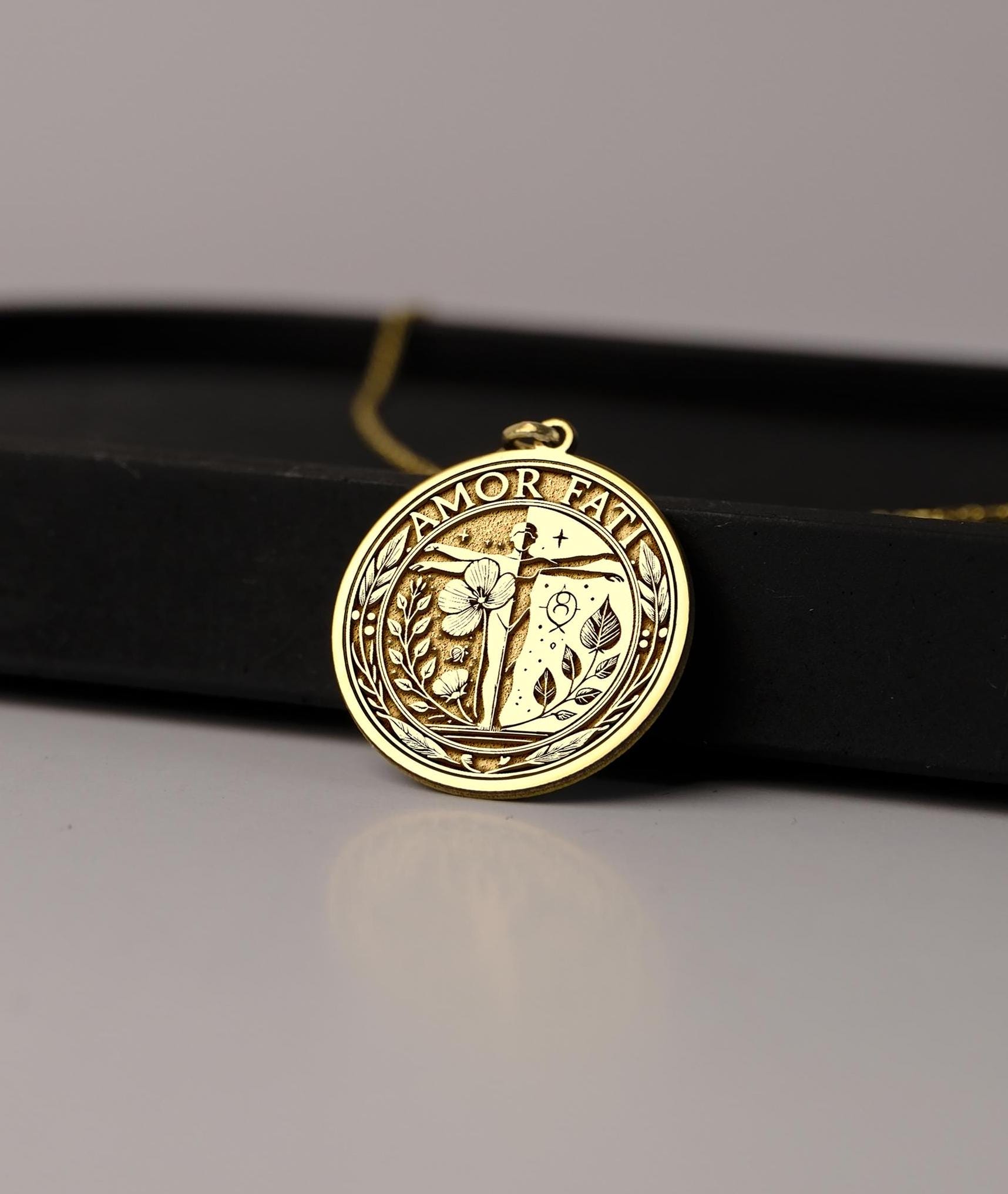 14K Gold Amor Fati Medallion Necklace: Stoic Philosophy Pendant - Etsy