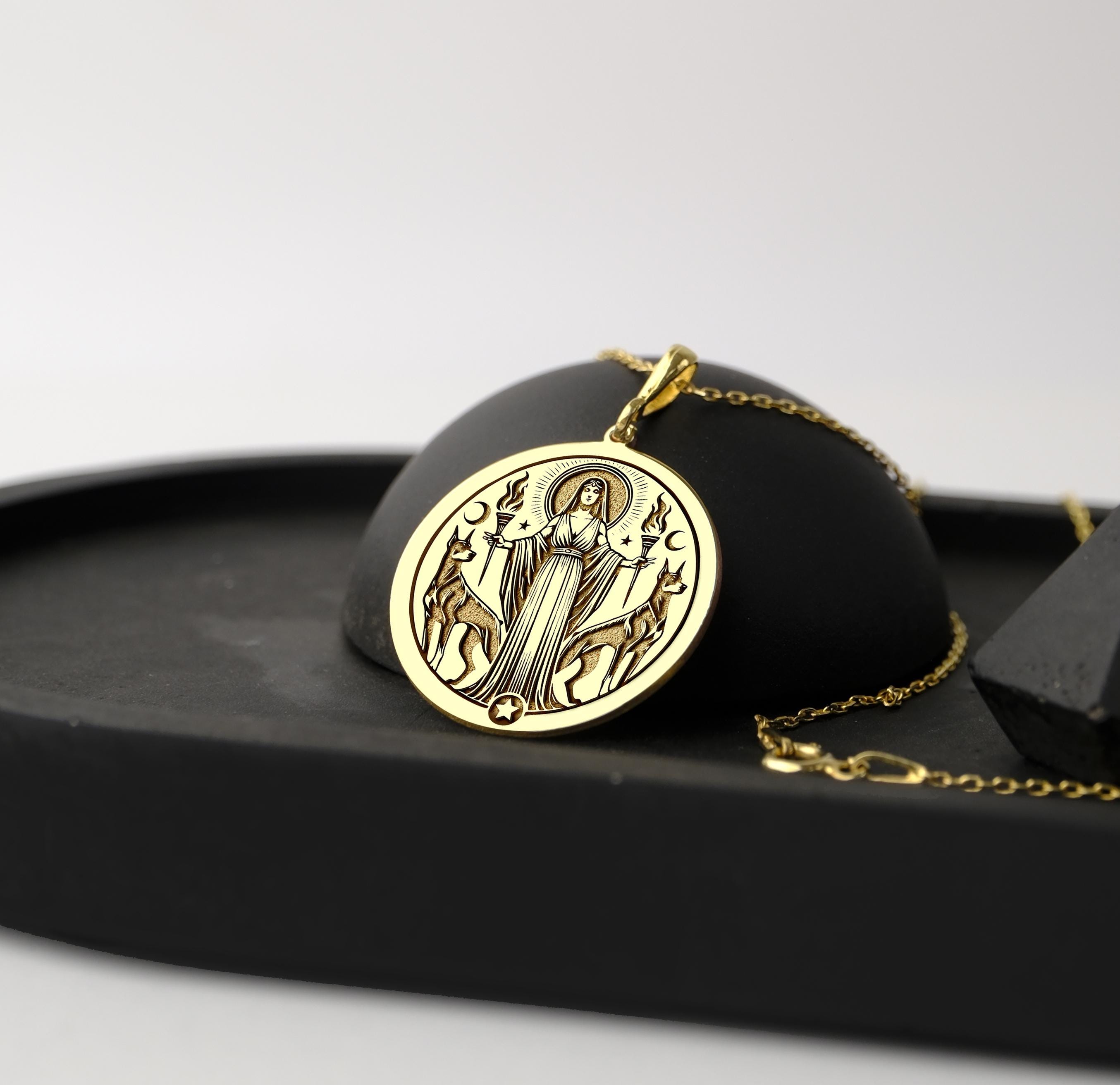 14K Gold Hecate Necklace: Greek Goddess Pendant, Esoteric Jewelry - Etsy