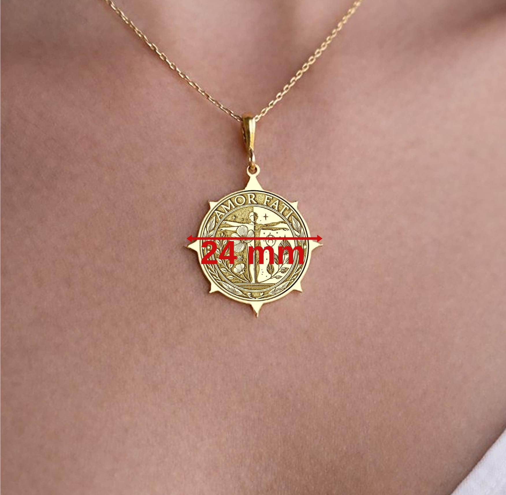 14K Gold Amor Fati Medallion Necklace: Stoic Philosophy Pendant - Etsy