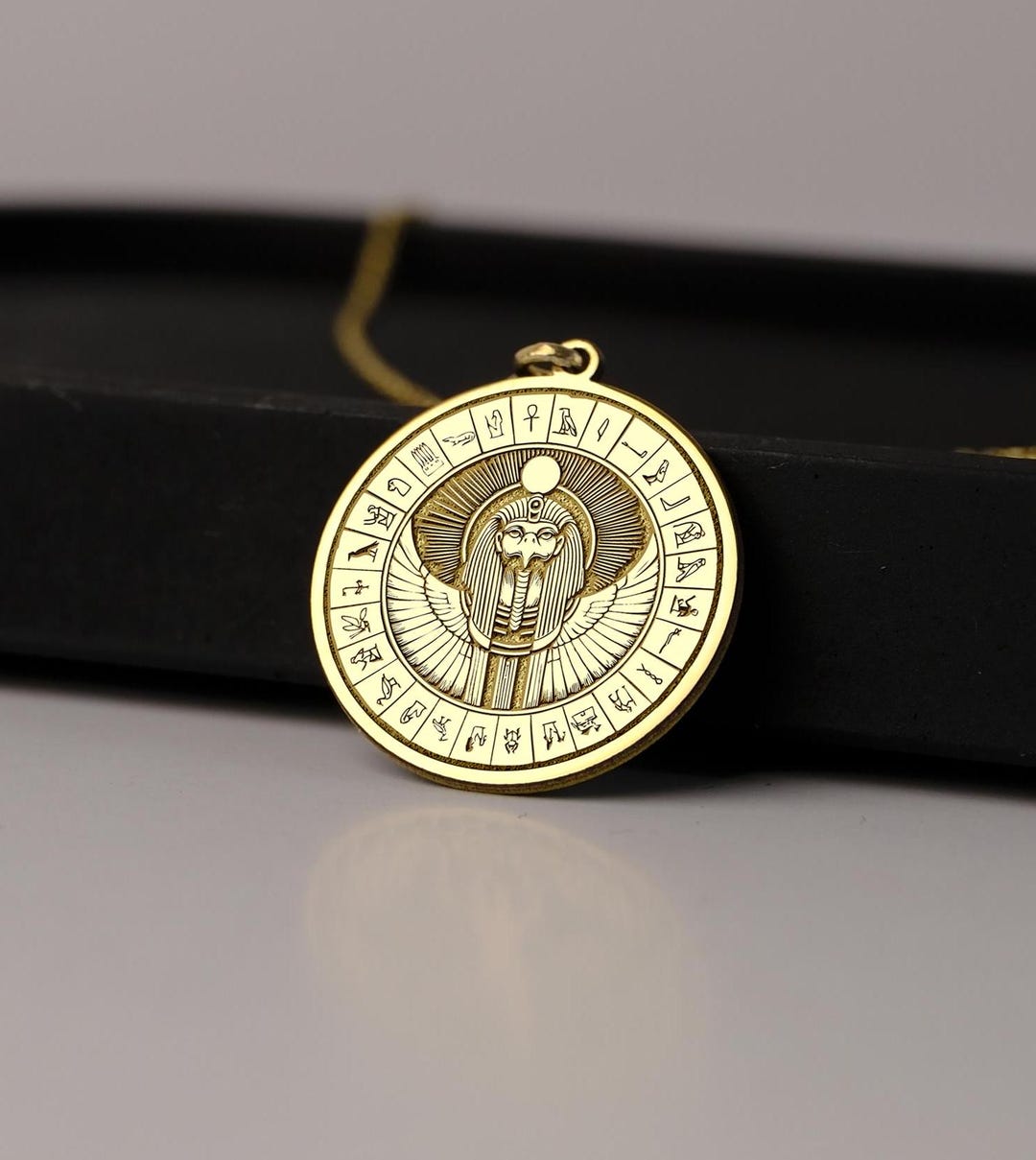 14K Gold Horus Necklace: Egyptian Falcon God Pendant, Mythology Jewelry ...