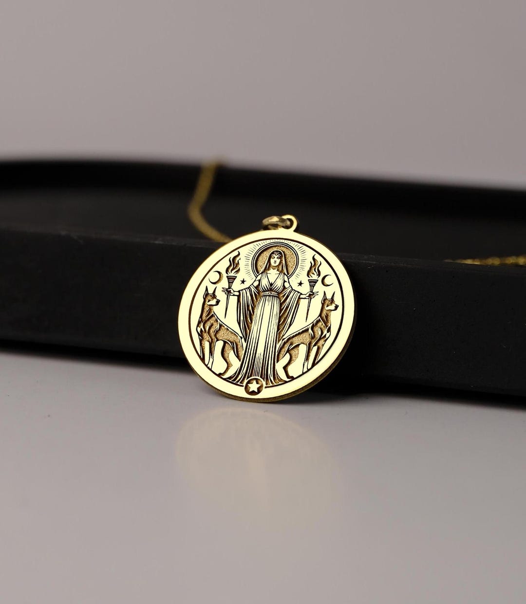 14K Gold Hecate Necklace: Greek Goddess Pendant, Esoteric Jewelry - Etsy