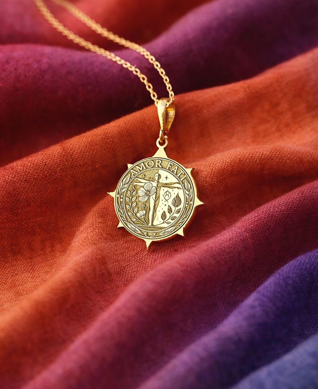 14K Gold Amor Fati Medallion Necklace: Stoic Philosophy Pendant - Etsy