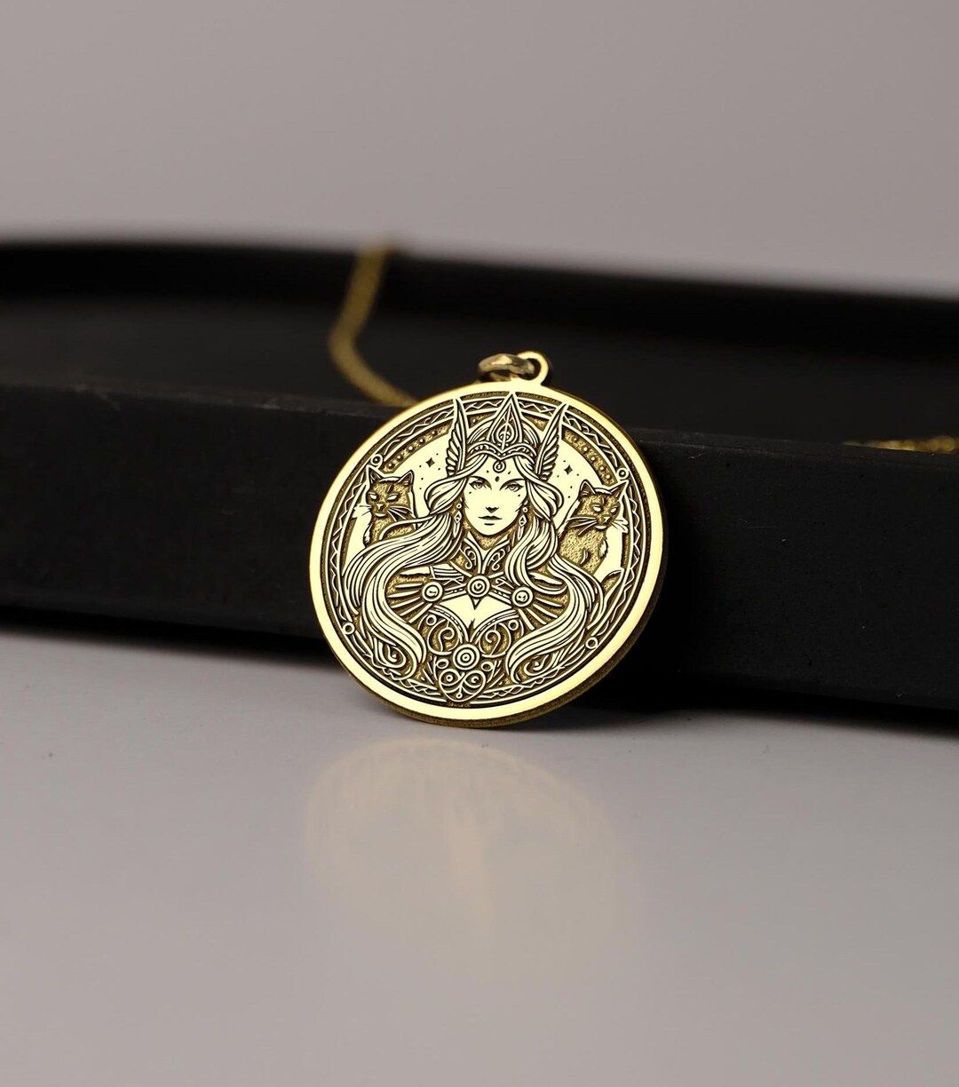 14K Gold Freya Necklace: Norse Goddess Freyja Pendant, Viking Jewelry ...