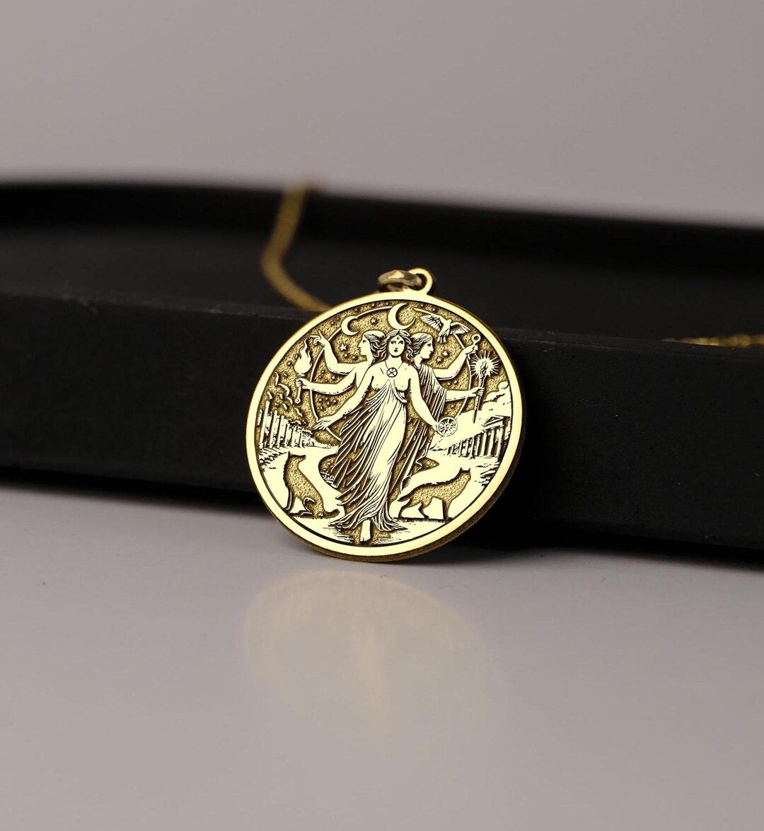 14K Gold Hecate Pendant: Triple Goddess Wiccan Necklace - Etsy