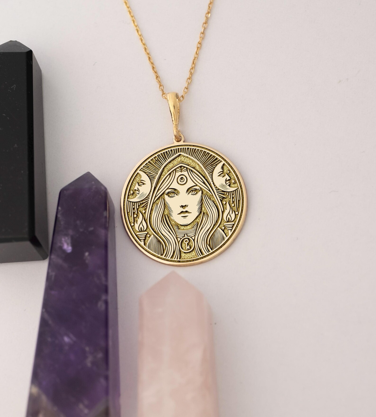 14K Gold Hecate Necklace: Greek Goddess Pendant, Esoteric Gift - Etsy